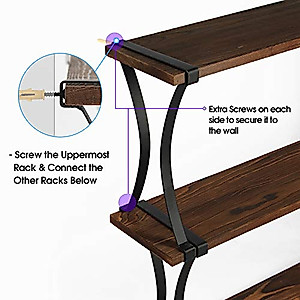 J JACKCUBE DESIGN Floating 3 Tier 27 Inch Rustic Wood Wall Mount Bathroom Shelf, Storage Display Organizer Farmhouse Shelves with Curved Metal Brackets for Bathroom, Living Room- MK476C