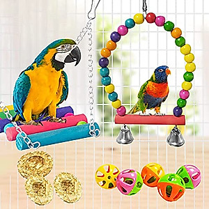 NA Allazone 17 PCS Bird Toys Parrot Swing Toys Pet Birds Cage Toys Chewing Hanging Bell Toys for Parrot, Cockatiel, Conures, Love Birds, Finches, Style 5