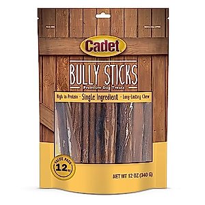 Cadet Bully Sticks for Dogs - All-Natural, Long-Lasting Grain-Free Dog Chews - Bully Sticks for Small, Medium, and Large Dogs - Dog Treats for Aggressive Chewers (12 oz.)