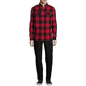 George Clothing Men's Super Soft Flannel Shirt (Red & Black Buffalo, Large)