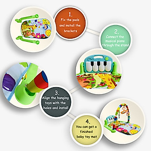 CREPRO Baby Play Mat & Baby Gym Toys, Infant Play Mat and Activity Gym Baby Activity Mat with Music and Lights, Kick & Play Piano Gym Tummy Time Padded Mat for Newborn Toddler for Christmas Toys Gift