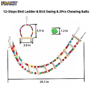 4 Pcs Bird Ladder - 12 Steps 28.3" Bird Cage Ladder & Bird Wings & 2pcs Chewing Balls Colorful Bird Toys for Cockatiels Parrot Parakeet Bird Conure Ladders