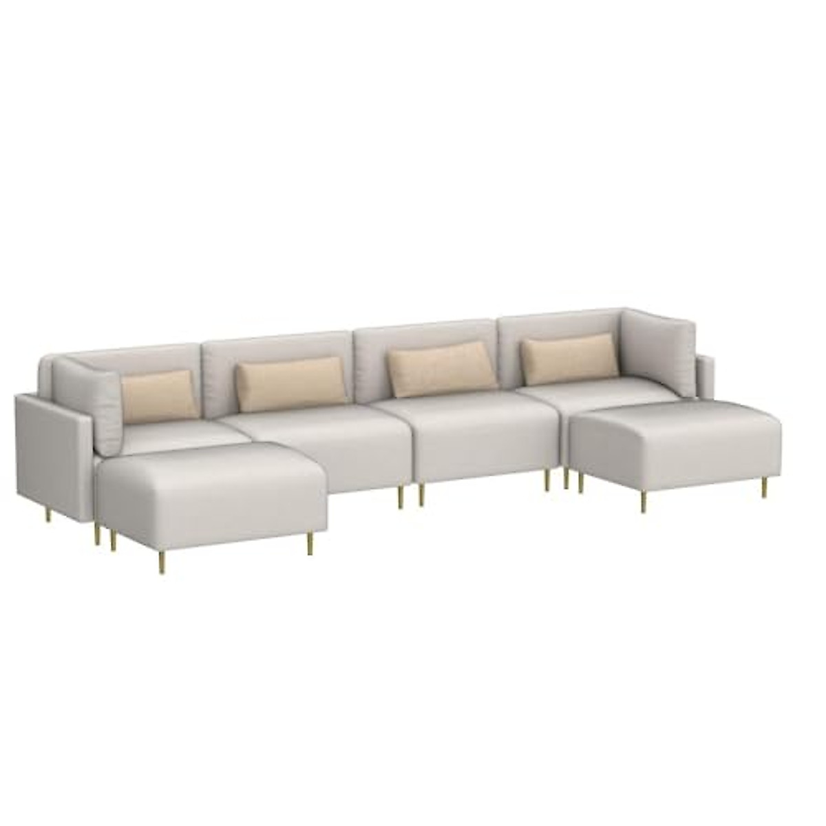 MGH 143''Convertible Sectional Sofa , Modern Linen Fabric U-Shape Modular Couch 4-Seat Sofa Sectional with Reversible Ottomans for Apartment Living Room Furniture Sets, Beige (HQ-023B)