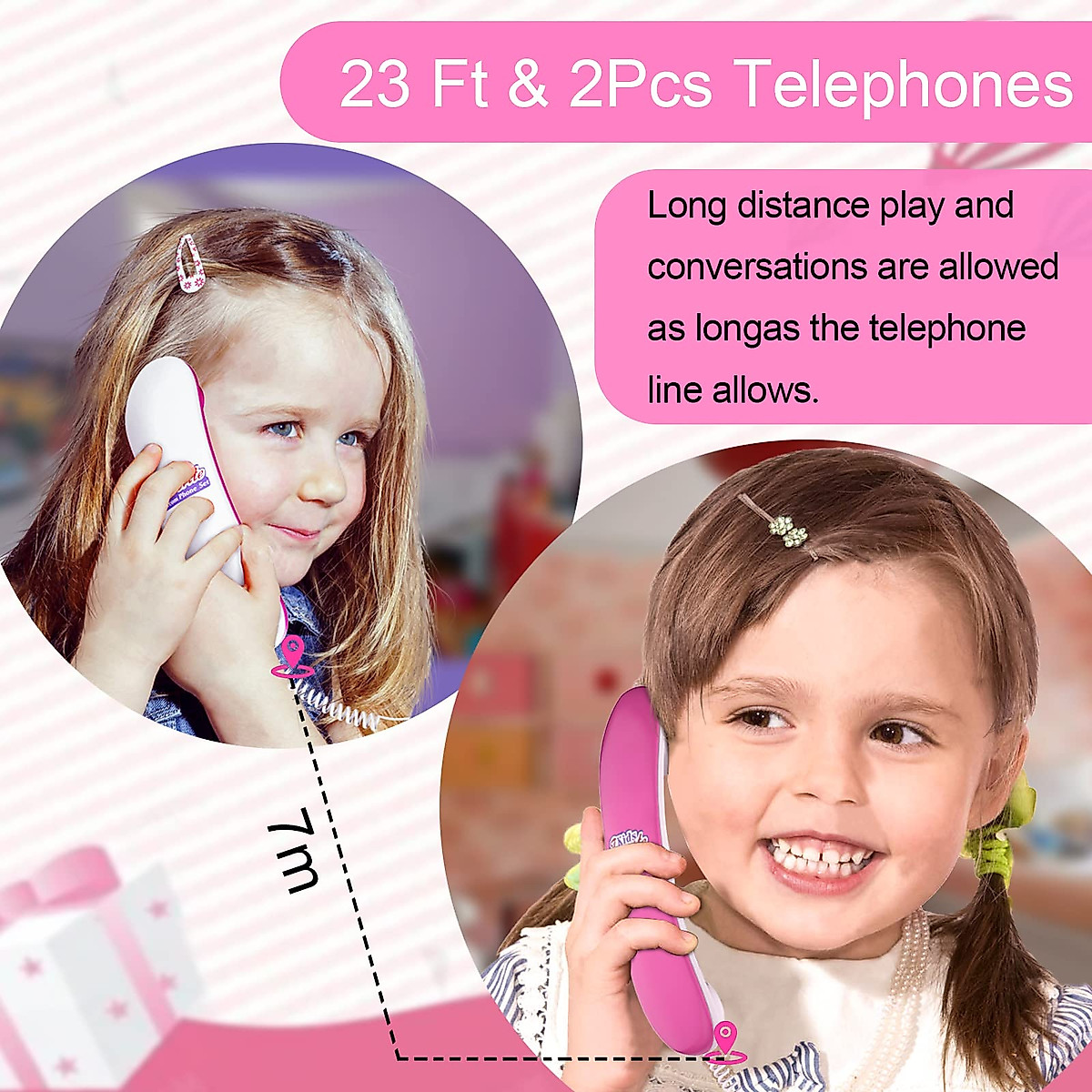 Kids Play Phone, Intercom Toy with Real Ring Sounds, Pretend Play Telephone, 23 ft Ultra-Long Phone Line with Kids to Chatting and Learning, Toddler Develop Communication Skill Toys, Kids Gift