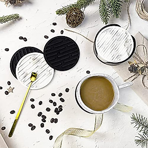 Ouzoustate Coasters for Drinks Set of 6,Silicone Coasters for Coffee Table with Holder,Thickened,Easy to Clean,Non-Slip for Wooden Table,Bar,Fits Any Size of Cup (Black)