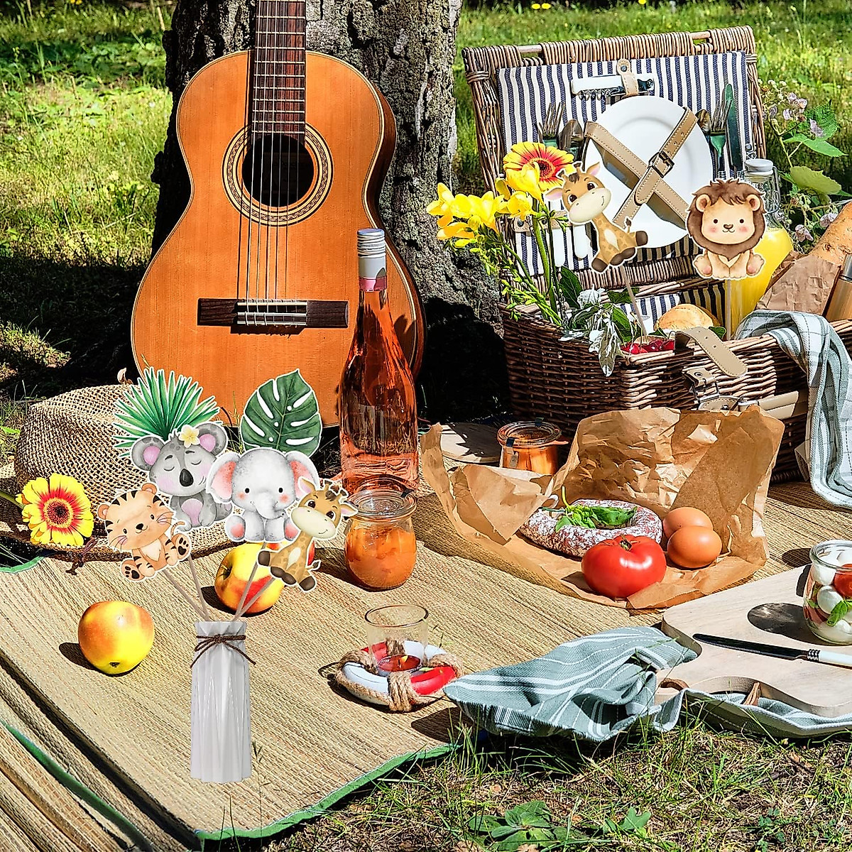 28 Pcs Safari Table Centerpieces Baby Shower Decorations Centerpiece Sticks Oh Baby Centerpieces Tables Toppers for Boys Kids Party Supplies