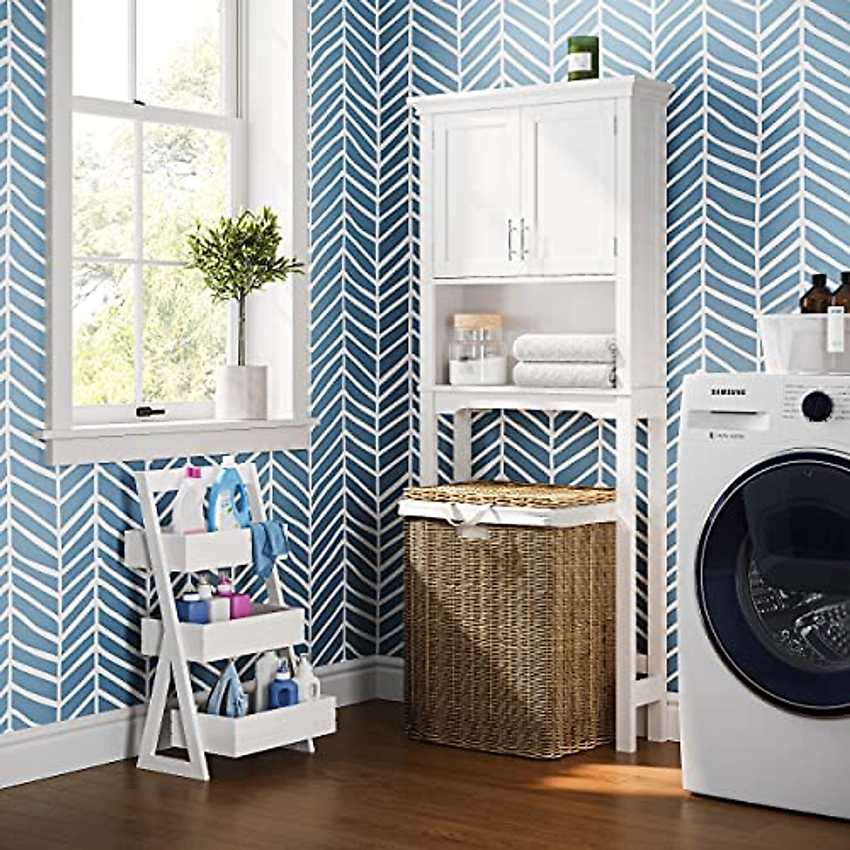 RiverRidge, White Somerset Bathroom Over the Toilet Storage Spacesaver with Open Shelf and Two Doors