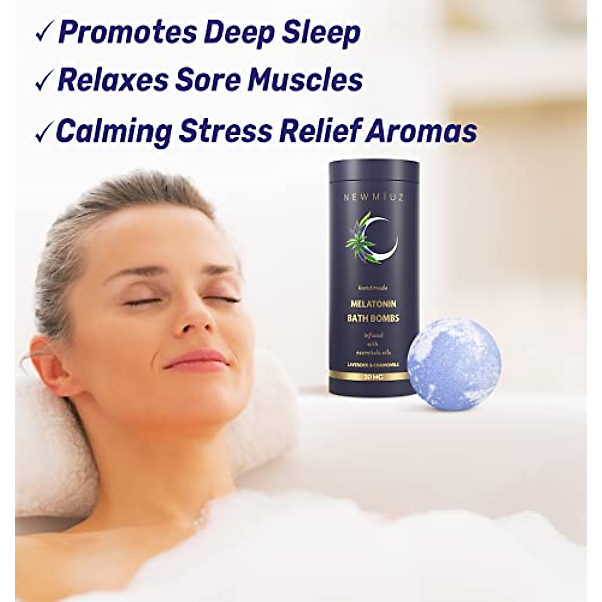Sleep Melatonin Bath Bombs Lavender Chamomile Essential Oils Calming Natural Bubble Bath Shower Fizzies Spa Gifts Set Mother's Birthday Christmas Women Perfect Stocking Stuffers