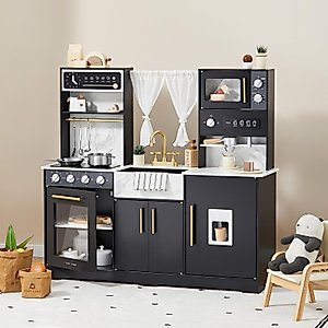 Tiny Land Play Kitchen for Kids, Wooden Play Kitchen Sets for Girls and Boys, New Modern Toddler Kitchen Toy Kitchen Designed in Trendy Home Style, Gift for Ages 3+