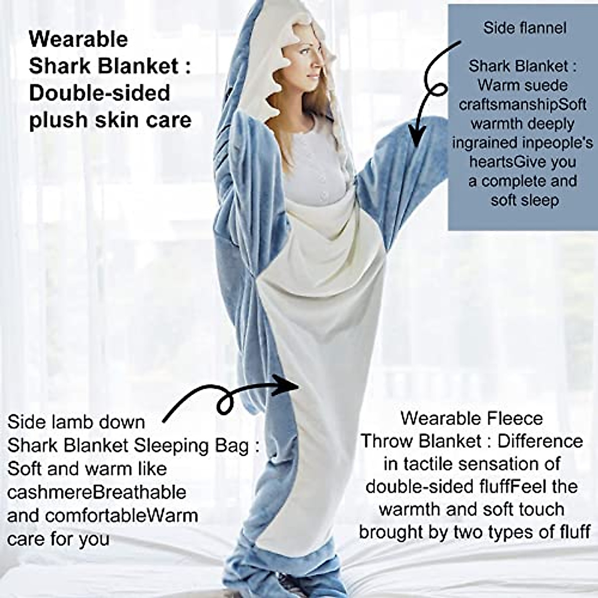 Mekomy Shark Blanket Adult, Shark Blanket Super Soft Cozy Flannel Hoodie, Shark Wearable Blanket, Shark Blanket Hoodie Sleeping Bag (67inx27.5in(L))