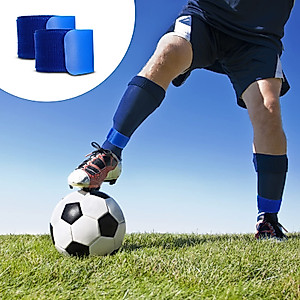 Vinsot 6 Pieces Soccer Shin Guard Strap Anti Slip Ankle Straps Football Sock Bands Legging Shin Fixed Straps Adjustable Sports Guard Stay for Youth Kicking Ball Running(Black,White,Blue,Large)