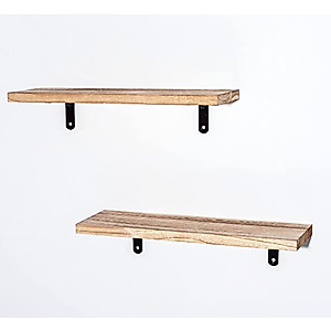 Floating Shelves Set of 2, 17 Inch Rustic Wood Wall Mounted Shelves for Bedroom, Living Room, Bathroom…