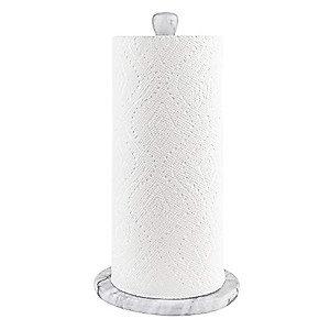 Homeries White Marble Paper Towel Holder – Deluxe Upright Towel Dispenser for Kitchen Countertop, Cabinet & Bathrooms – Non Steel & Non Plastic Design – Heavy Duty, Solid Standup Paper Towel Holders