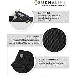 SukhaMat - Yoga Mat Strap, Extra-Durable and Comfortable | Multi-Purpose Strap/Carrier for Your Yoga Mat, Pilates or Exercise Mat (Black)