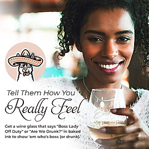 Loco Llama Boss Lady Off Duty Stemless Wine Glass | 17oz Tumbler with Inspirational Quote | Embellished with Real Gold | Self Care Gift For Working Women, Entrepreneurs & Business Owners