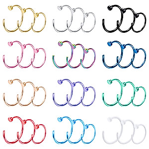 Drperfect 20G 36PCS 316L Stainless Steel Nose Ring Hoop Nose Piercing Jewelry for Women and Men Colored Hoop Nose Ring 6mm 8mm 10mm