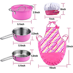 GIFTINBOX Kids Play Kitchen Accessories Set with Play Pots and Pans, Toddler Kitchen Set with Chef Apron and Hat, Birthday Gifts for Girls Toddlers Age 3-5
