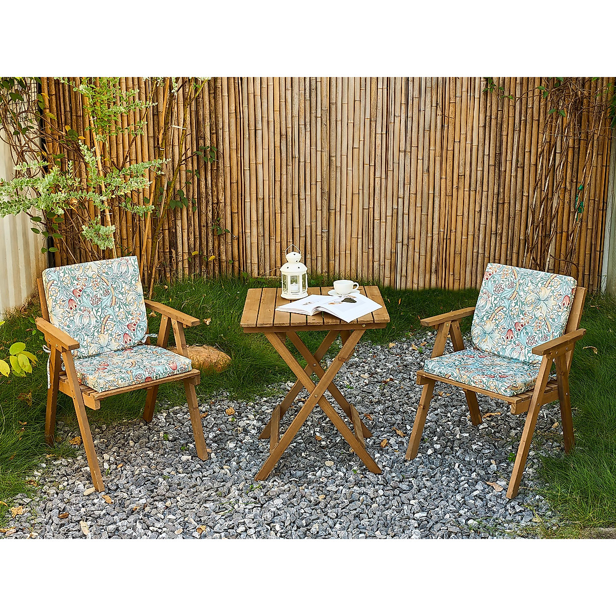 ARTPLAN Bright Floral Outdoor/Indoor Seat Cushions Set of 4,17"x16"x2" Patio ChairPad with Ties,Foam Fill,Square Round Corner Weather, Fade Resistant and Replacement,Pattern