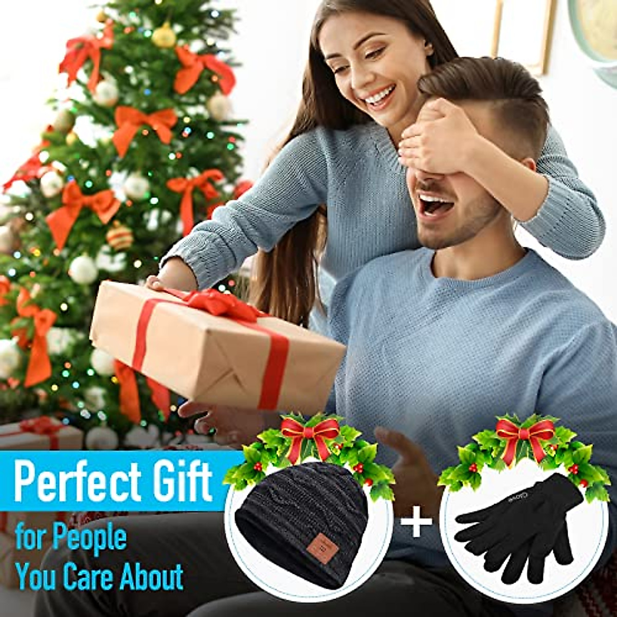 HIGHEVER Bluetooth Beanie Hat Stocking Stuffers for Men Women V5.0 Wireless Musical Bluetooth Cap Beanie with Speaker for Outdoor Winter Sport Tech Birthday Mens Gifts for Him/Teens/Boys/Girls Black