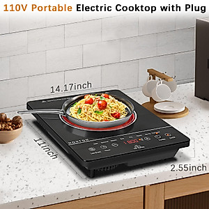 Noxton Portable Electric Stove, 1800W Electric Cooktop Single Burner Countertop with Child Safety Lock, Timer, Residual Heat Indicator, 110V Ceramic Infrared Hot Plate