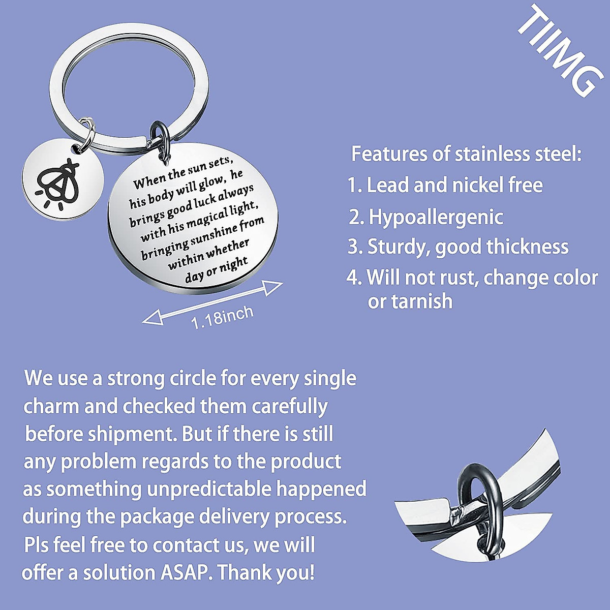 TIIMG Firefly Charm Keychain Firefly Lover Gift Inspirational Gifts Firelfly Good Luck Gift (When the sun sets)