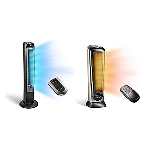 Lasko Tower Fan and Heater Bundle | 42” Oscillating Tower Fan with Remote Model T42951 and 22.5” Ceramic Tower Space Heater with Remote Control Model 751320