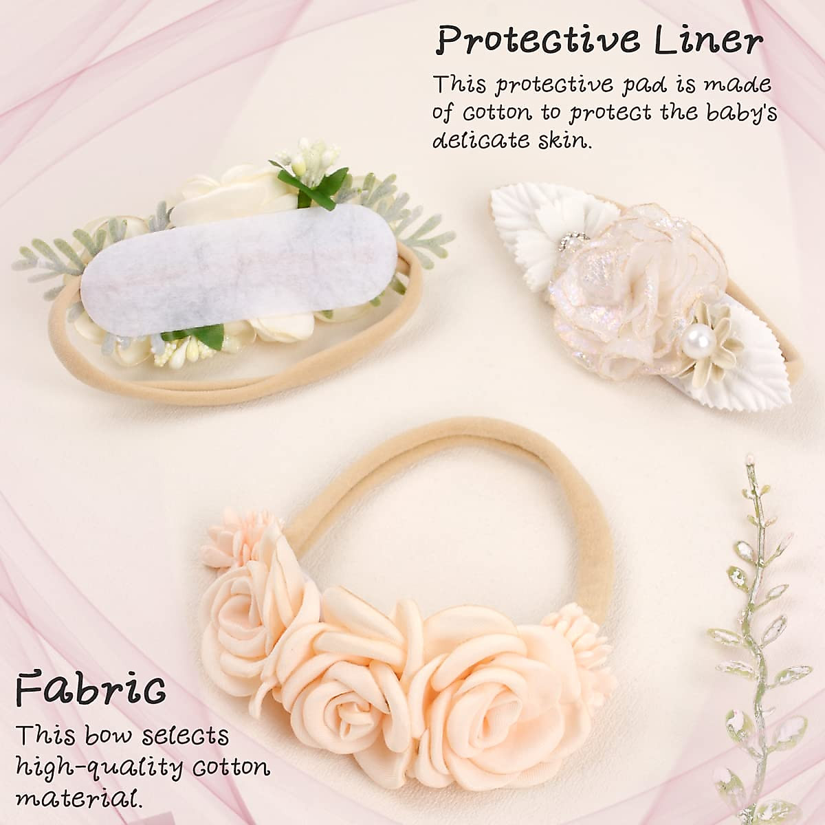 CN Baby Girls Floral Headbands Nylon Flowers Crown Hair Bow Elastic Bands For Newborn Infant Toddlers Kids Pack (white C)