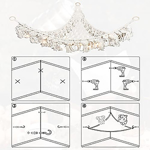 DSVENROLY Stuffed Animal Toy Hammock Macrame, Boho Large Toy Corner Hammock Organizer Display with LED Light, Hanging Stuffed Animal Toy Holder Net Tassel for Playroom Kid's Room Bedroom Nursery