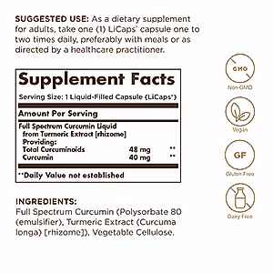 Solgar Full Spectrum Curcumin - 90 LiCaps, Pack of 2 - Superior Absorption - Brain, Joint & Immune Health - Non-GMO, Vegan, Gluten Free, Dairy Free - 180 Total Servings
