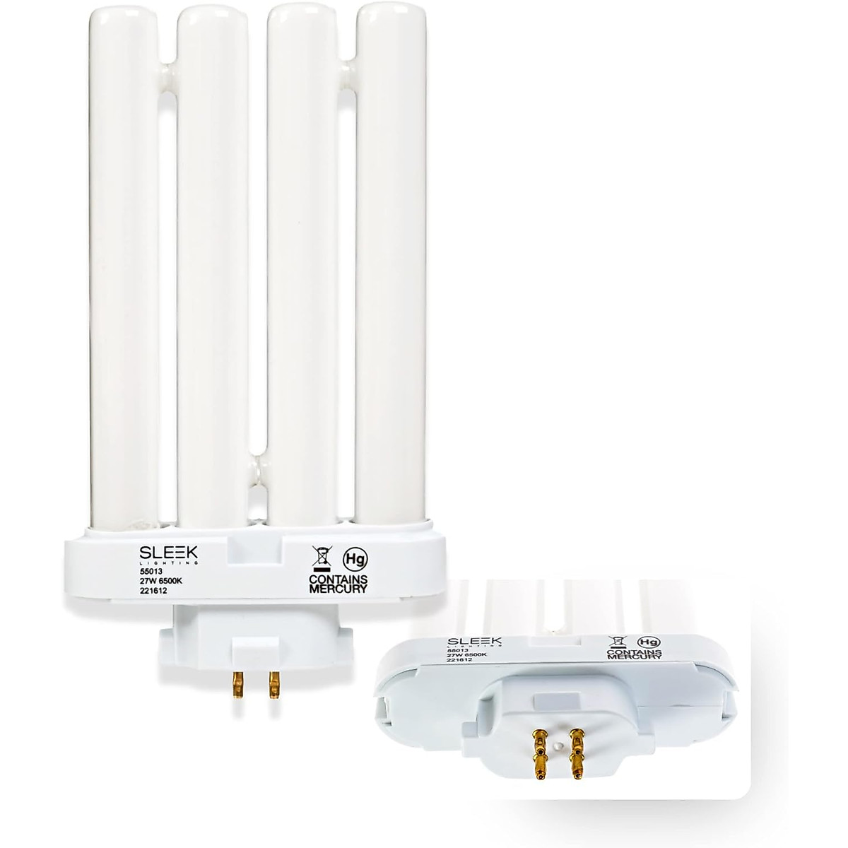 SLEEKLIGHTING 27 Watt T5 Quad Tube CFL 4 Pin GX10q-4 Base Light Bulb 6500K 1450lm - Compact Fluorescent -Daylight White Light (2 Pack)