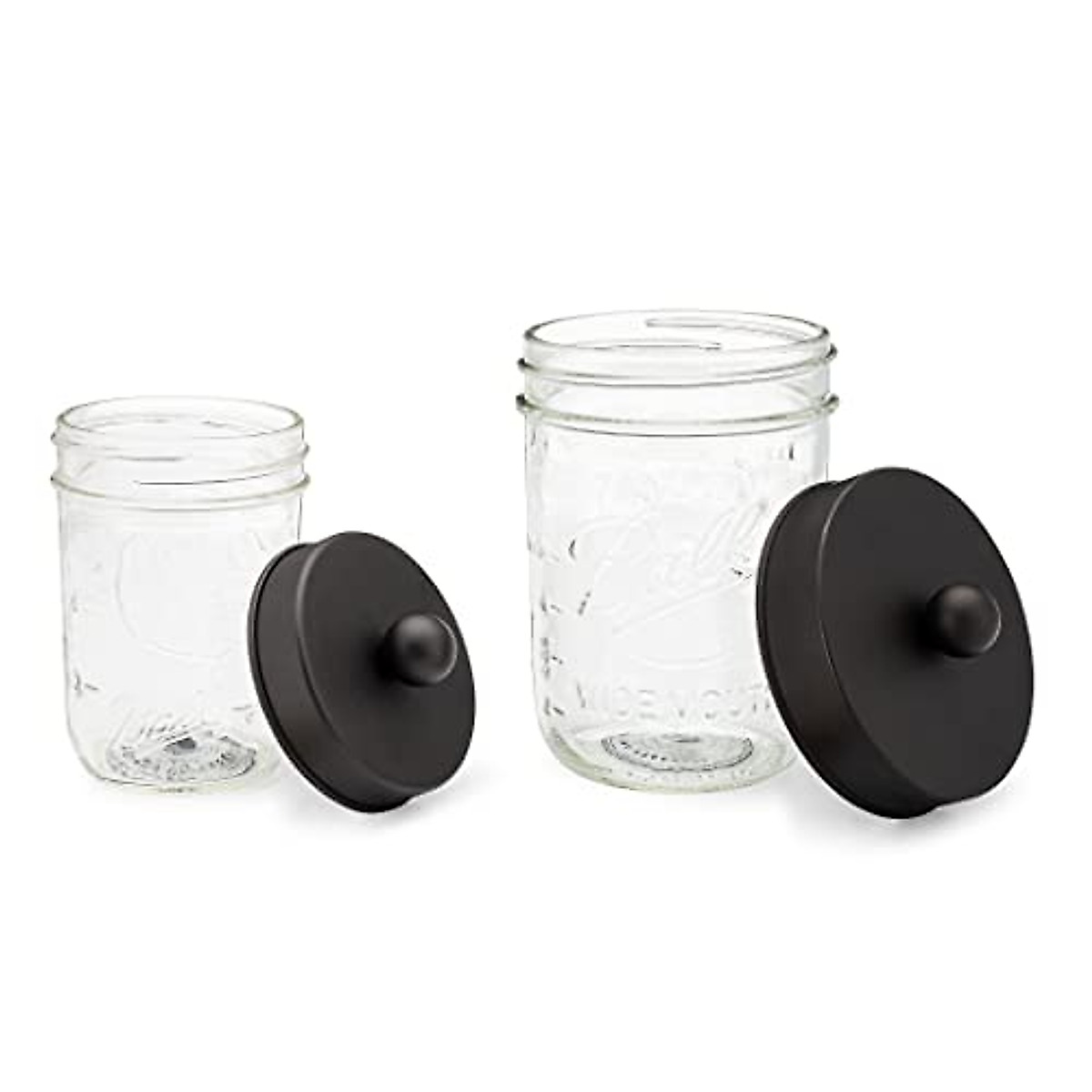 Jarmazing Products Apothecary Lid Storage Set with Ball Mason Jars - Farmhouse Home Decor for Vanity Organization - Luxury Bathroom, Kitchen and Office Accessories - Black - Two Pack