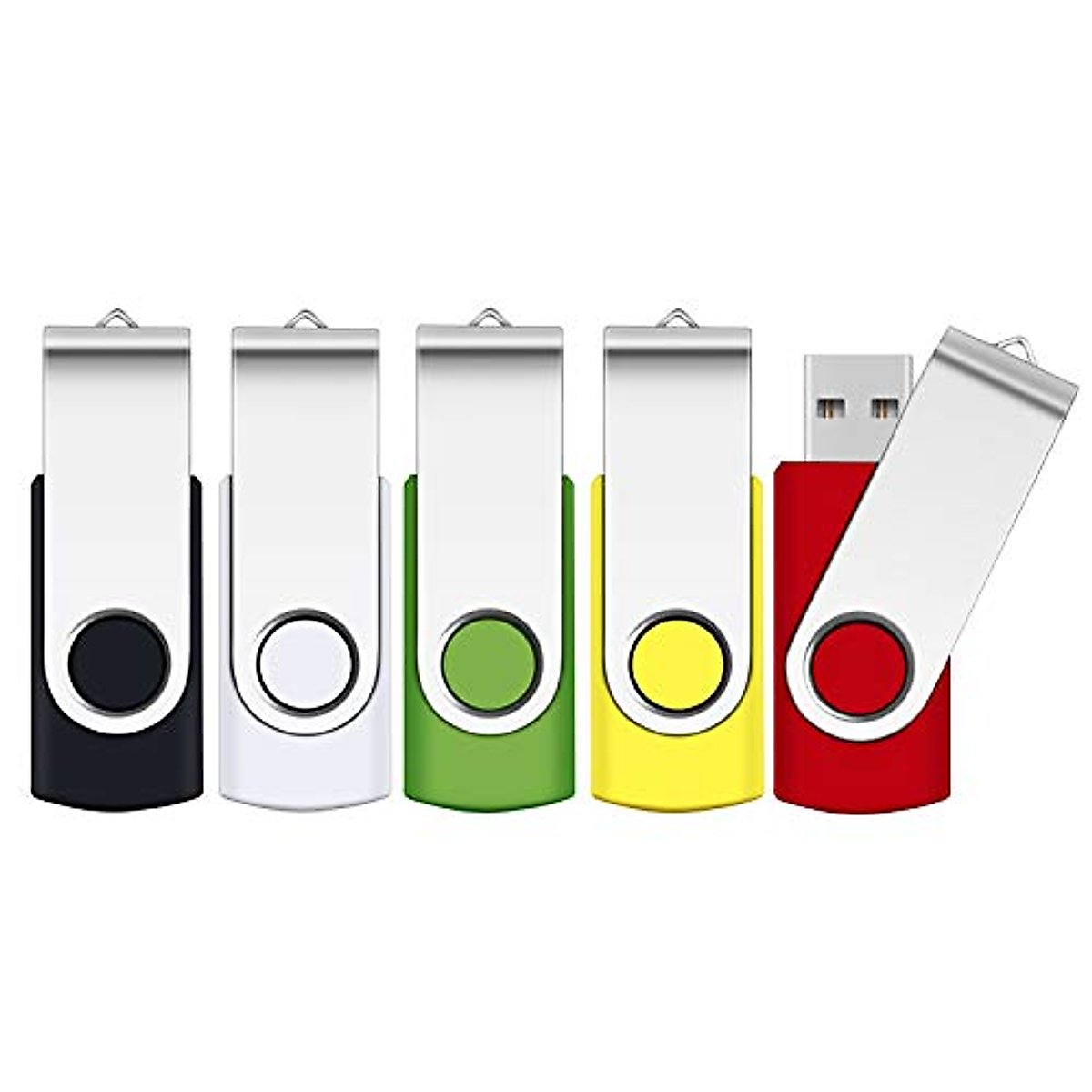 32GB USB Flash Drive, SRVR 5 Pack USB 2.0 Flash Drive Metal Swivel USB Memory Stick with LED Indicator, Fold Storage Thumb Drives Jump Drive with Lanyards (5 Mixed Color)