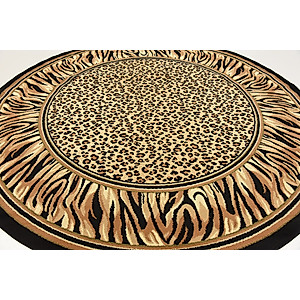 Unique Loom Wildlife Collection Animal Inspired with Cheetah Bordered Design Area Rug, 8 ft, Ivory/Black