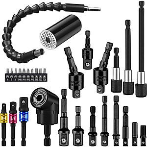 Tondiamo 30 Flexible Drill Bit Extension Hex Shank Rotatable Joint Socket 1/4, 3/8, 1/2 Inch Hex Adapter Socket Bendable Drill Bit Extension Screwdriver Drill Bit Holder 105 Degree Angle Drill Tool