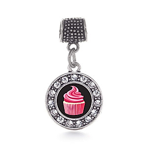 Inspired Silver - Cupcake Lovers Memory Charm for Women - Silver Circle Charm for Bracelet with Cubic Zirconia Jewelry