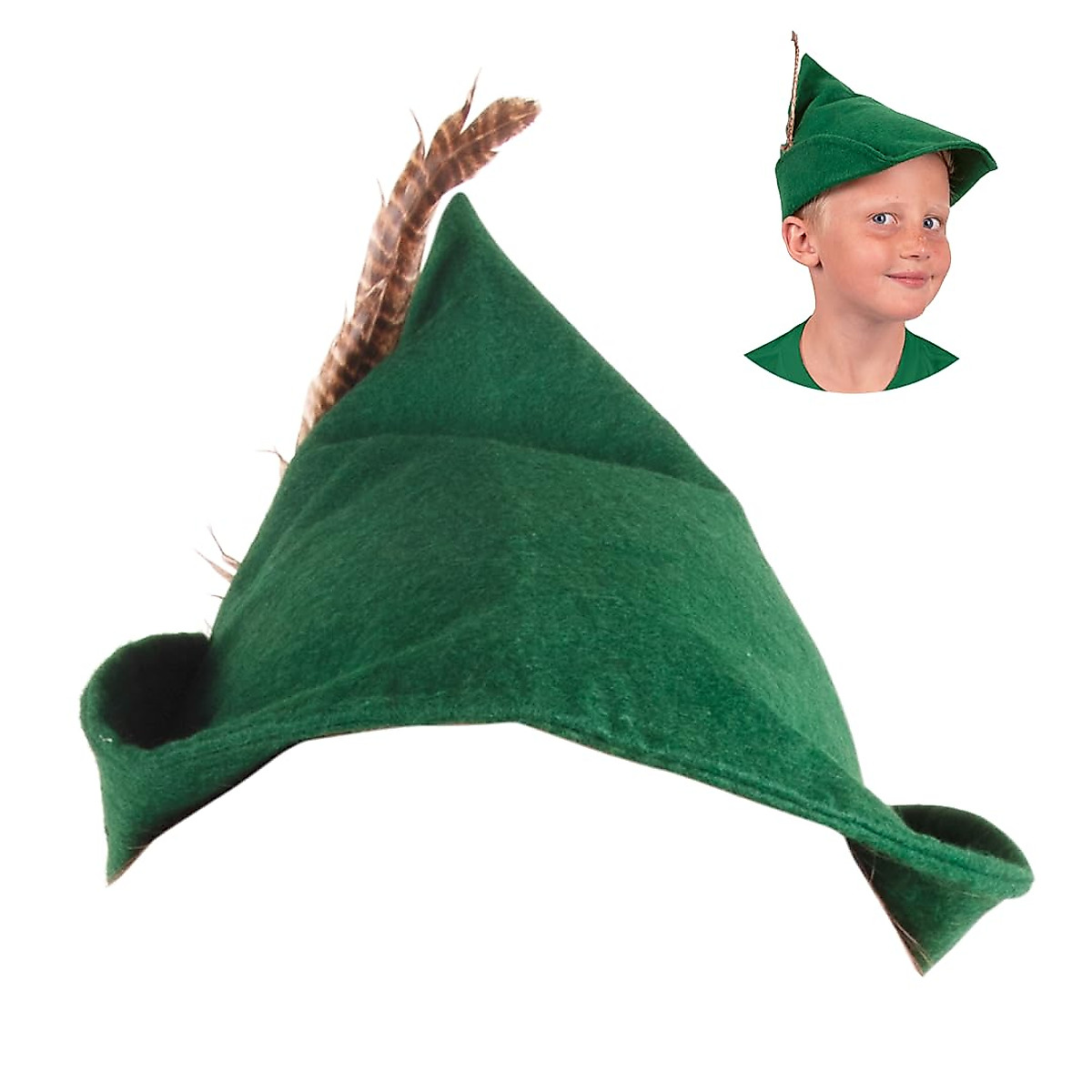 Narwhal Novelties Robin Hood Hat – Green Felt Peter Pan Hat Disney – Fairy Gnome Pinocchio Hat Costume for Kids & Adults – Alpine German Tyrolean Bavarian Hats with Removable Feather