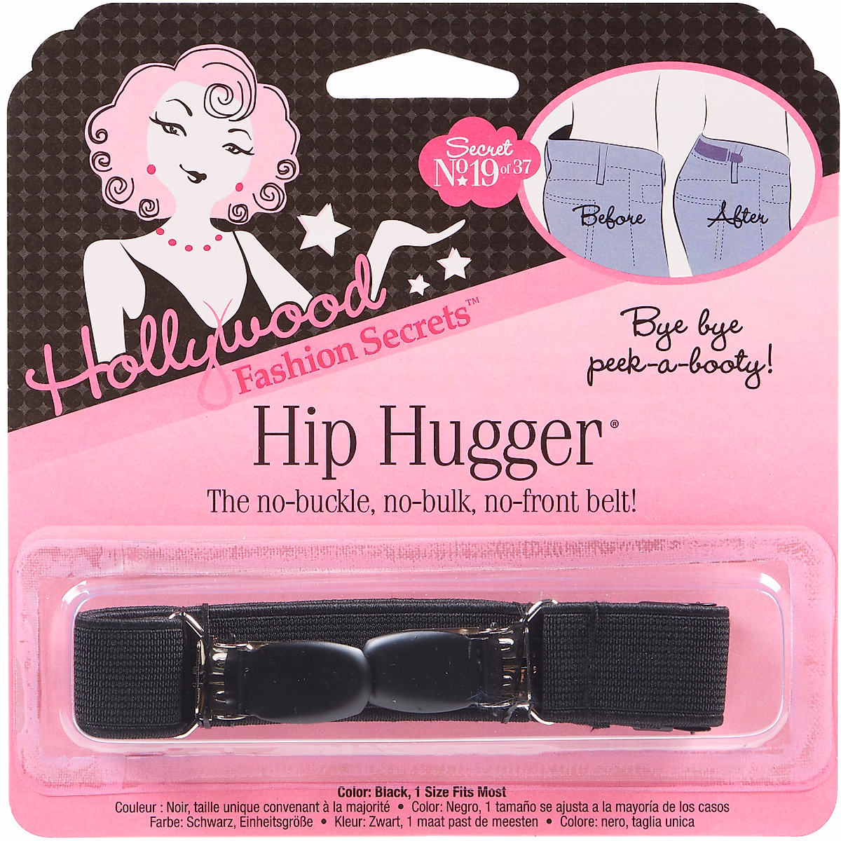 Hollywood Fashion Secrets Hip Hugger, Black, Elastic Belt Alternative, One Size