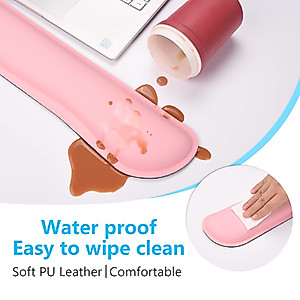 Dapesuom Keyboard Wrist Rest Set, Cute PU Leather Wrist Cushion for Computer Keyboard and Mousepad, Memory Foam Mouse Pad Rests Support with Non-Slip Base for Typing Pain Relief, Laptop, Pink