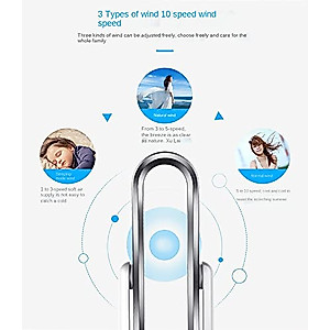 Leafless fan can be remotely controlled, touch screen, children's safety, leafless fan, floor fan, table fan, air volume, quiet, soft, cool, wind speed is adjustable in ten gears (White&Silver)