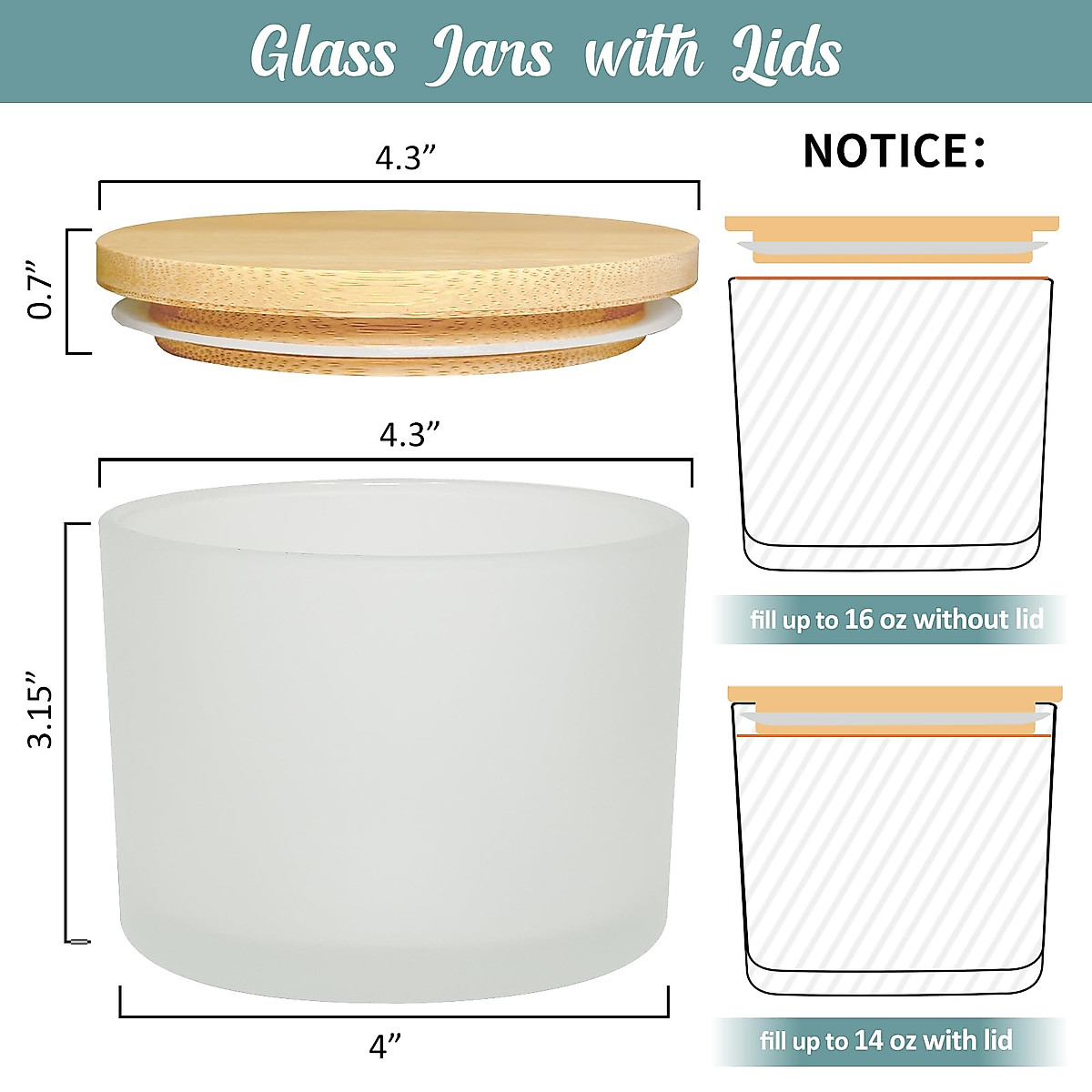 SUPMIND 16oz 3 Wick Candle Jars 6 Pack - Large Empty Frosted Glass Candle Making Jars with Bamboo Lids, with Stickers and Labels, Bulk Candle Jars for Making Candles Containers - Dishwasher Safe