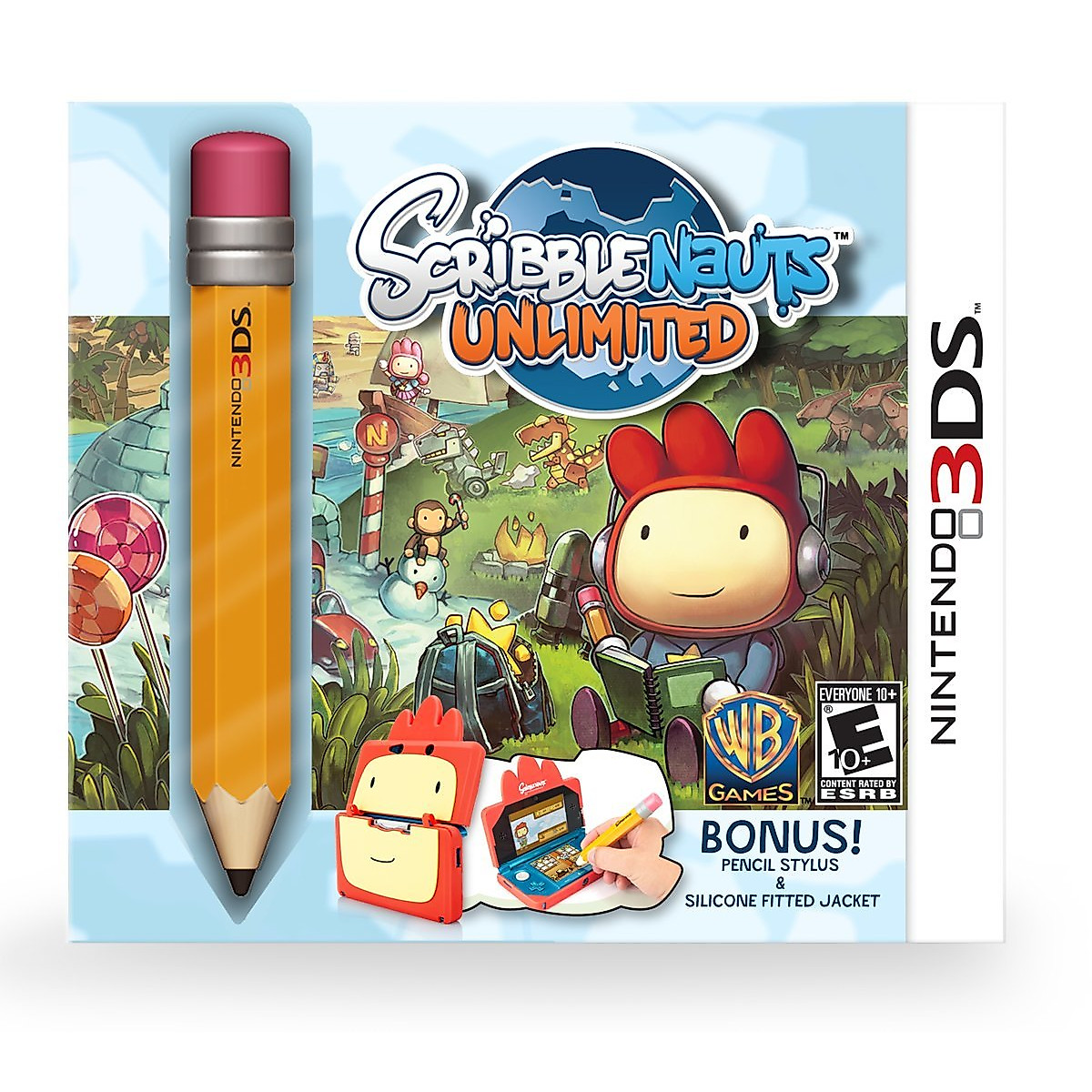 3DS Scribblenauts Unlimited Bundle Includes Pencil Stylus & Silicone Fitted Jacket