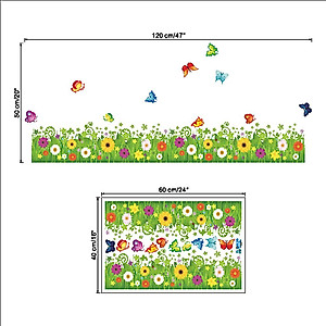 Amaom® Removable Beautiful Green Sunflower Flowers Grass with Flying Butterfly Wall Decals Murals Home Art Decor Peel Stick Wall Stickers for Wall Corner Kids Room