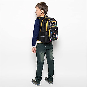 Rafaelle Kids Backpack for Boys Elementary Kindergarten with Astonauts Outer Space Ship Alien Galaxy Prints Large Capacity Preschool School Bag (black, 16 * 12 * 7 Inch / 40 * 30 * 17 cm)