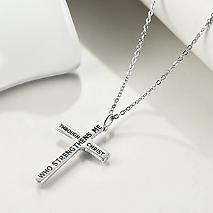 YAFEINI Baseball Cross Necklace Sterling Silver Sports Baseball Bat Cross Necklace Strength Bible Verse Cross Pendant Jewelry Gifts for Women (Baseball Cross Necklace)