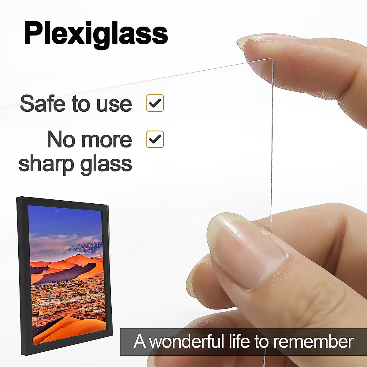 HUKONHEP 11x15 Black Picture Frames, Composite Wood Frame with Plexiglass, Horizontal and Vertical for Wall Mounting