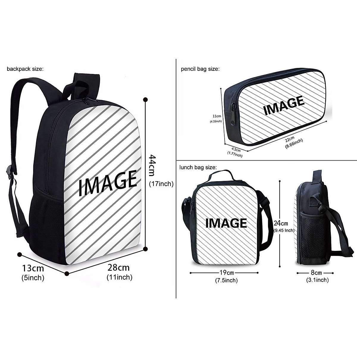 UNICEU Fire Water Softball Print Kids Customized School Bag Set 3 in 1 with Lunch Bag, Pencil Case, Add Kids Name Personalized Backpack