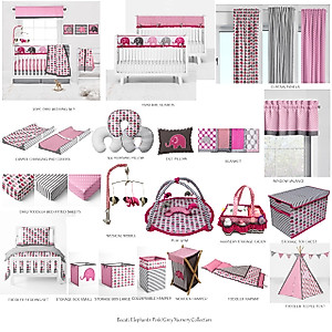 Bacati - Elephant Pink, Fuchsia, Grey 100% Cotton Girls Universal Baby Crib or Toddler Bed Fitted Sheet
