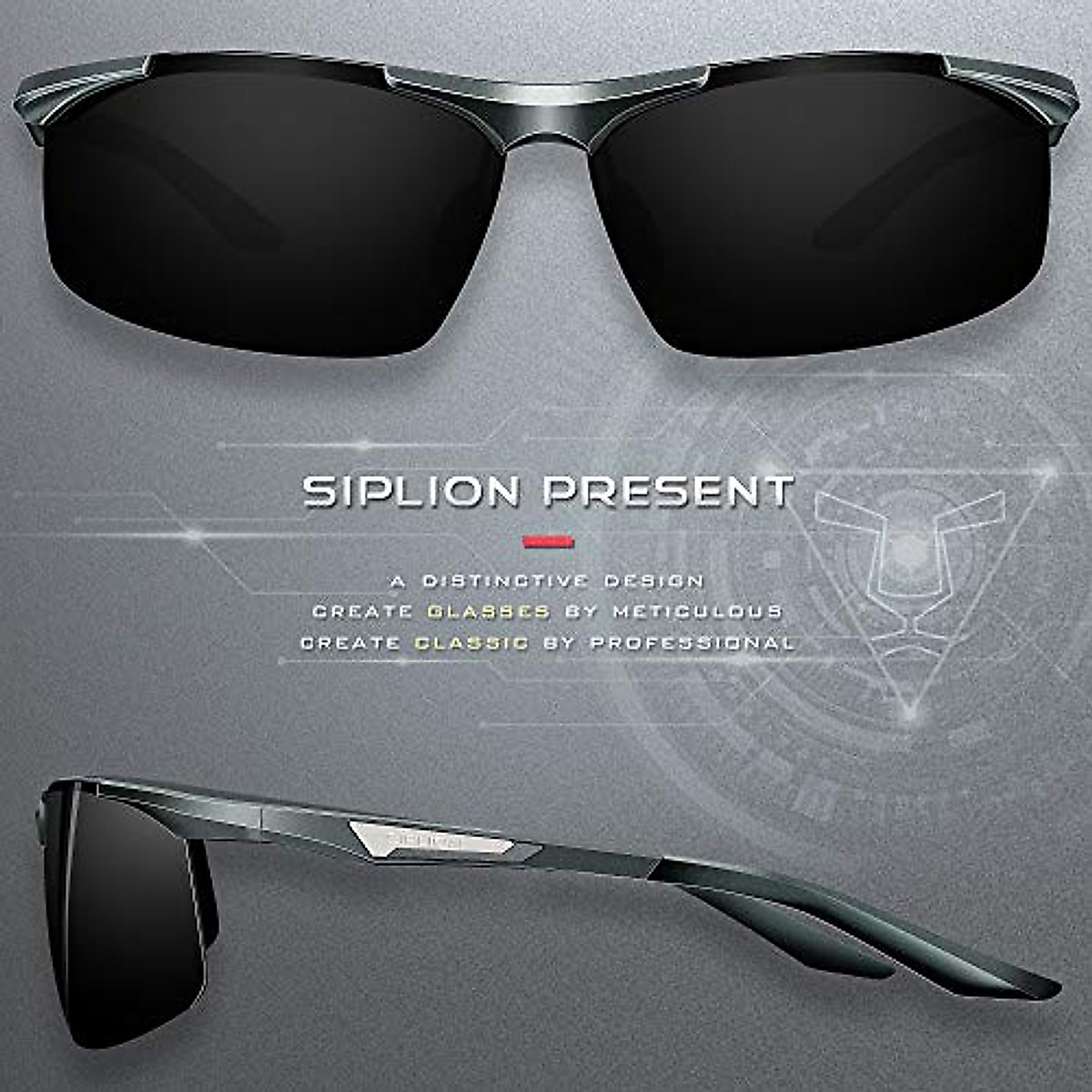 SIPLION Men's Sunglasses Polarized Sport Glasses for golf fishing driving Metal Frame Sun glasses 8729 Gray+Gray
