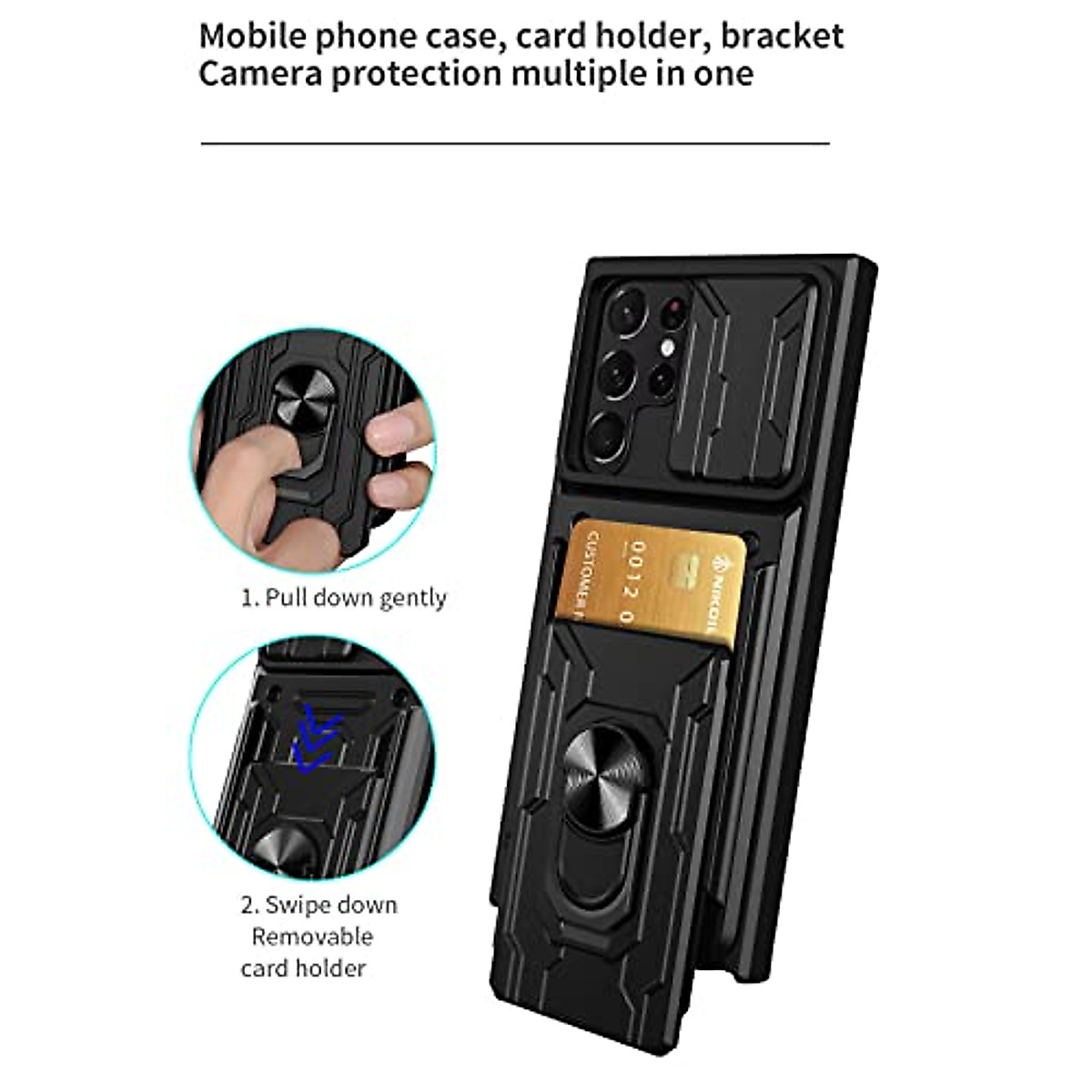 CCSmall Case for Samsung Galaxy S22 Ultra (Not S22) with Card Holder, Heavy Duty Protection Phone Case with Magnetic Ring Kickstand Slide Camera Cover for Samsung Galaxy S22 Ultra LJK Rose Gold