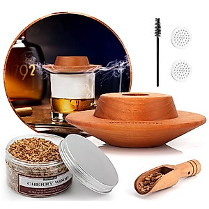 Woodkap Cocktail Smoker Kit with Cherry Wood Chips, Old Fashioned Drink Smoker Infuser Kit, Aged and Charred Smoker for Smoke Infusion in Cocktail, Whiskey, Bourbon - Whiskey Gifts for Men
